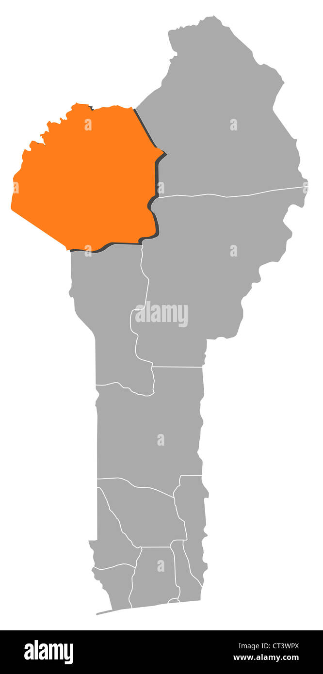 Map of Benin where Atakora is highlighted Stock Photo - Alamy