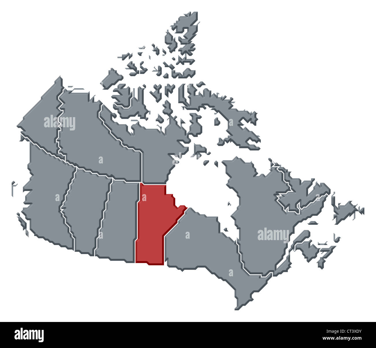 Political map of Canada with the several provinces where Manitoba is ...
