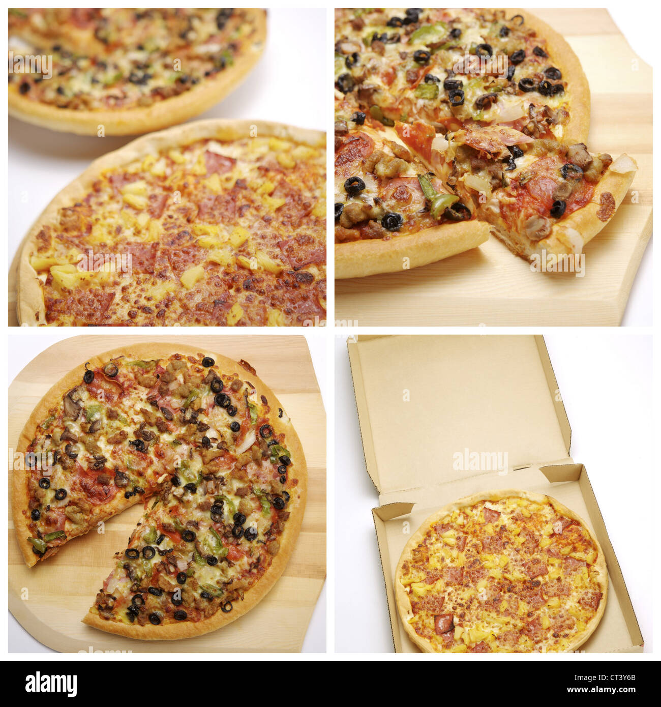collage of four different full sized image of pizza Stock Photo - Alamy
