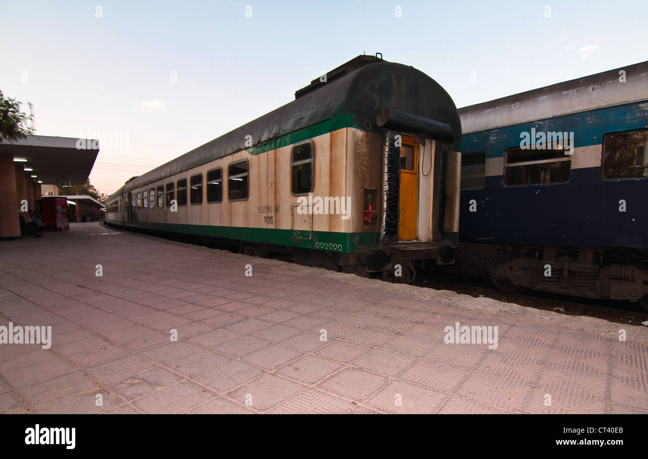 Egyptian railway train at Aswan train station in Egypt Stock Photo - Alamy
