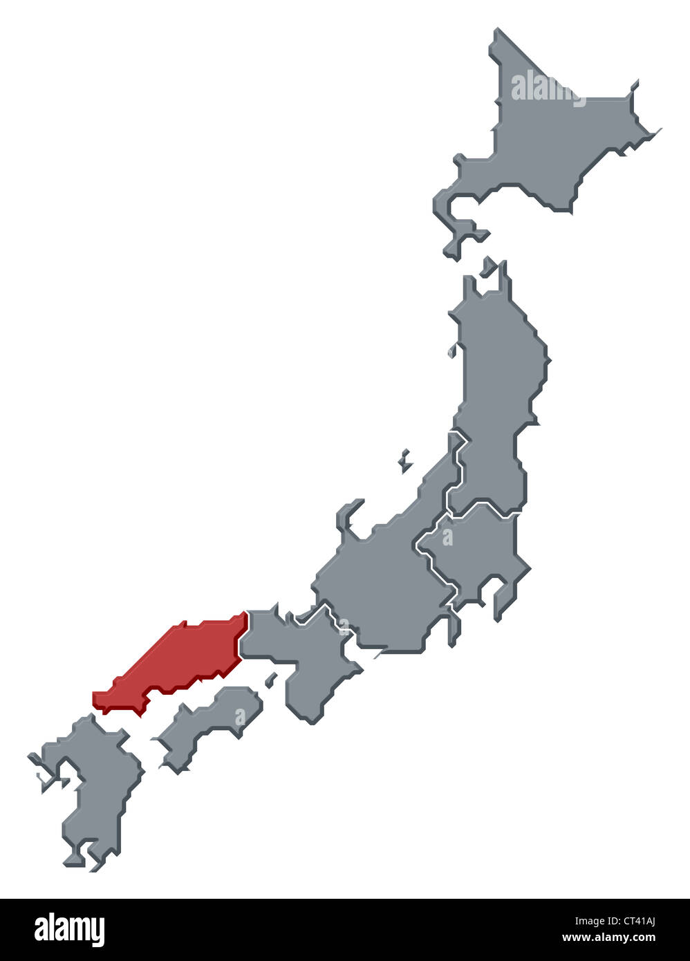 Political map of Japan with the several regions where Chugoku is ...