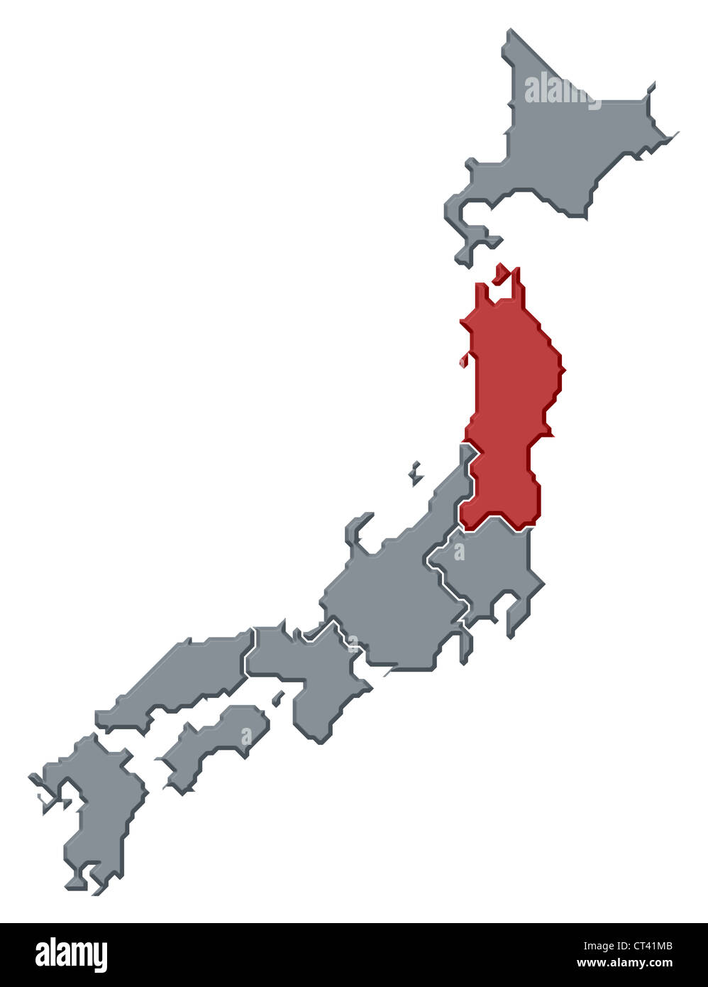 Political map of Japan with the several regions where Tohoku is ...