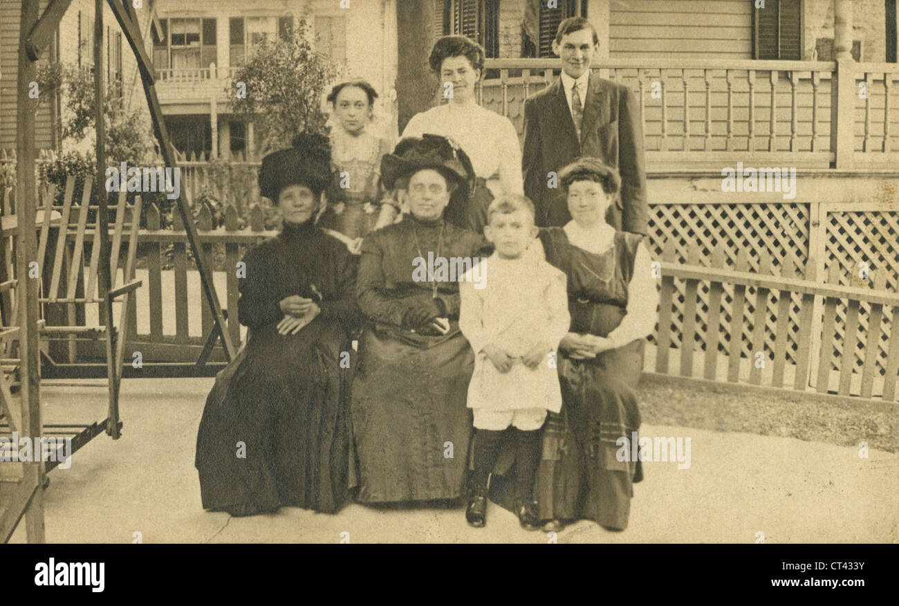 Circa 1880s antique photograph, Victorian extended family on patio of ...