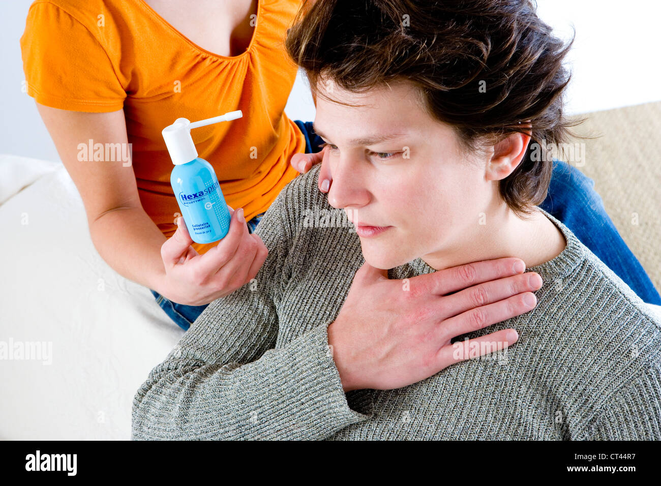 Man using mouth spray hi-res stock photography and images - Alamy
