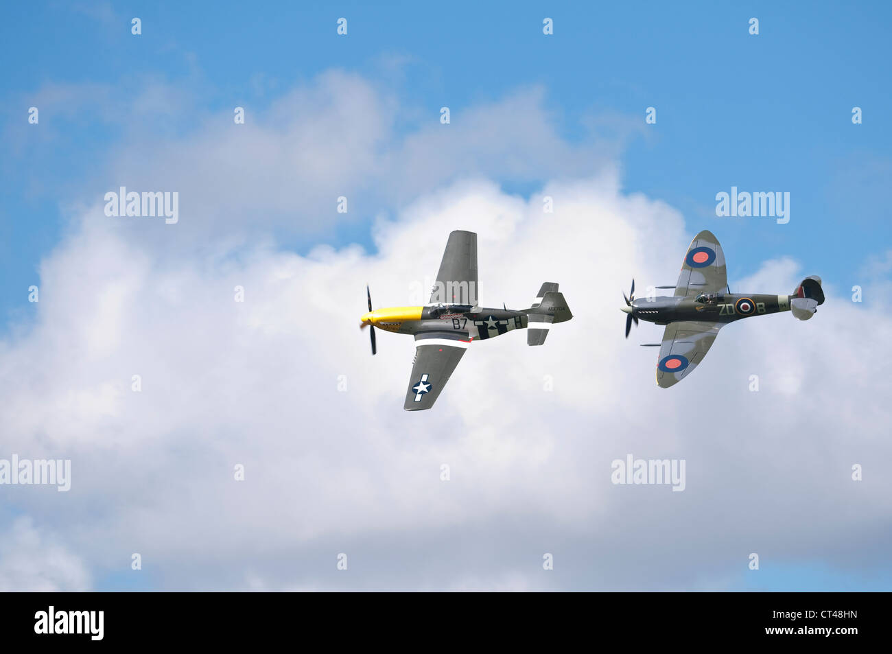 Supermarine Spitfire and American P 51 Mustang flying dsiplay at the ...