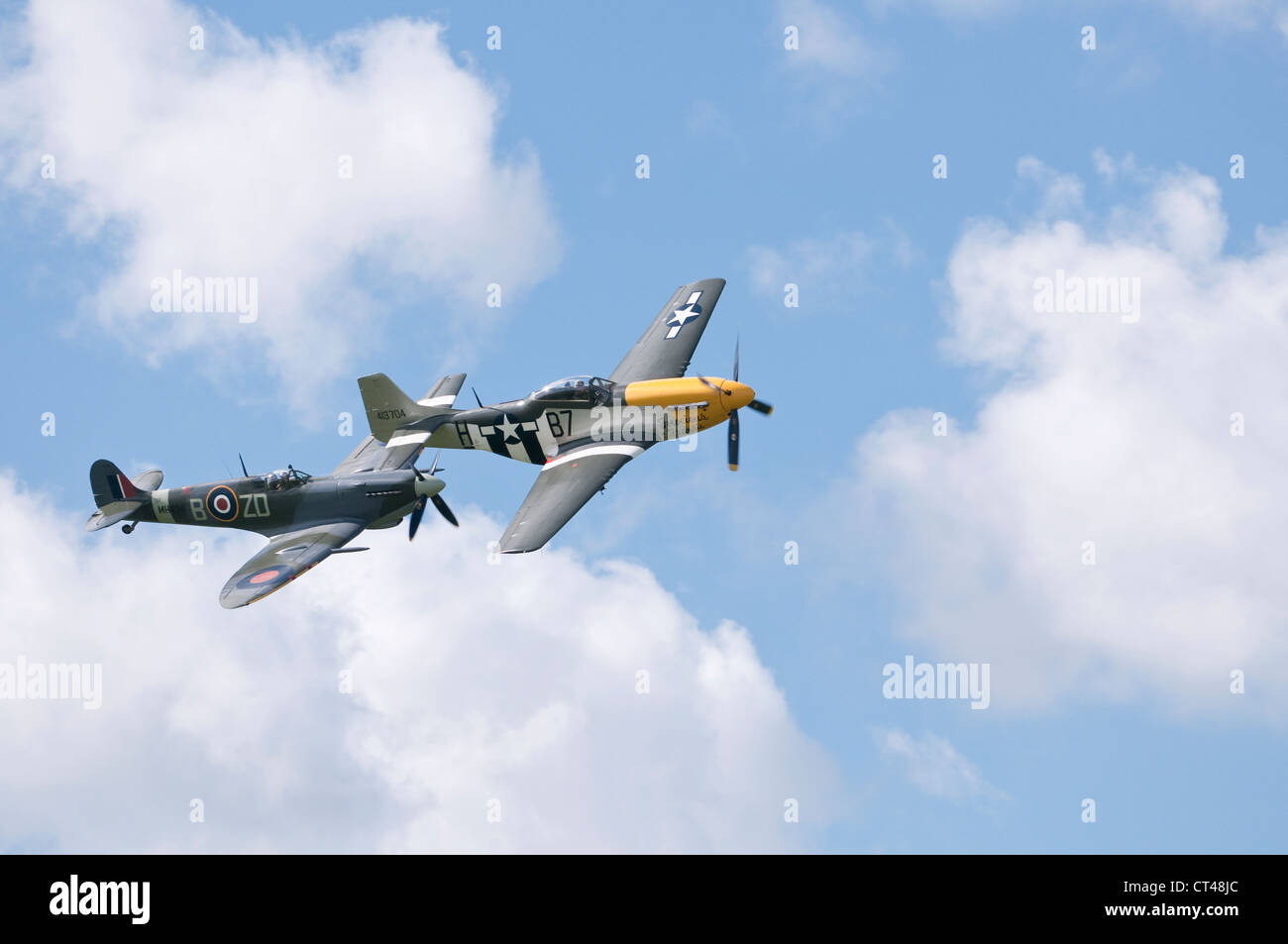 Supermarine Spitfire and American P 51 Mustang flying dsiplay at the ...