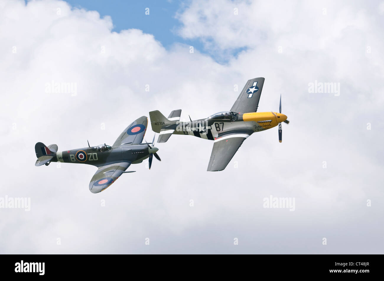 Supermarine Spitfire and American P 51 Mustang flying dsiplay at the ...