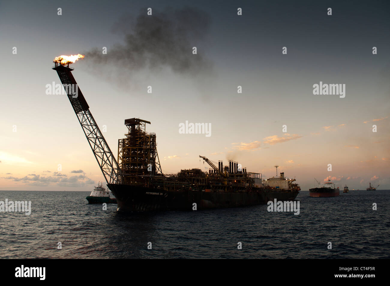 Back light view of P35 FPSO from Petrobras, Brazilian oil company, in ...