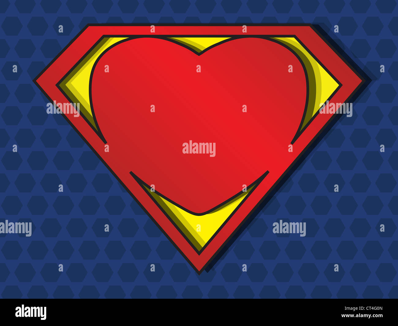 a big red heart shaped like a superhero shield, symbol for strong love ...
