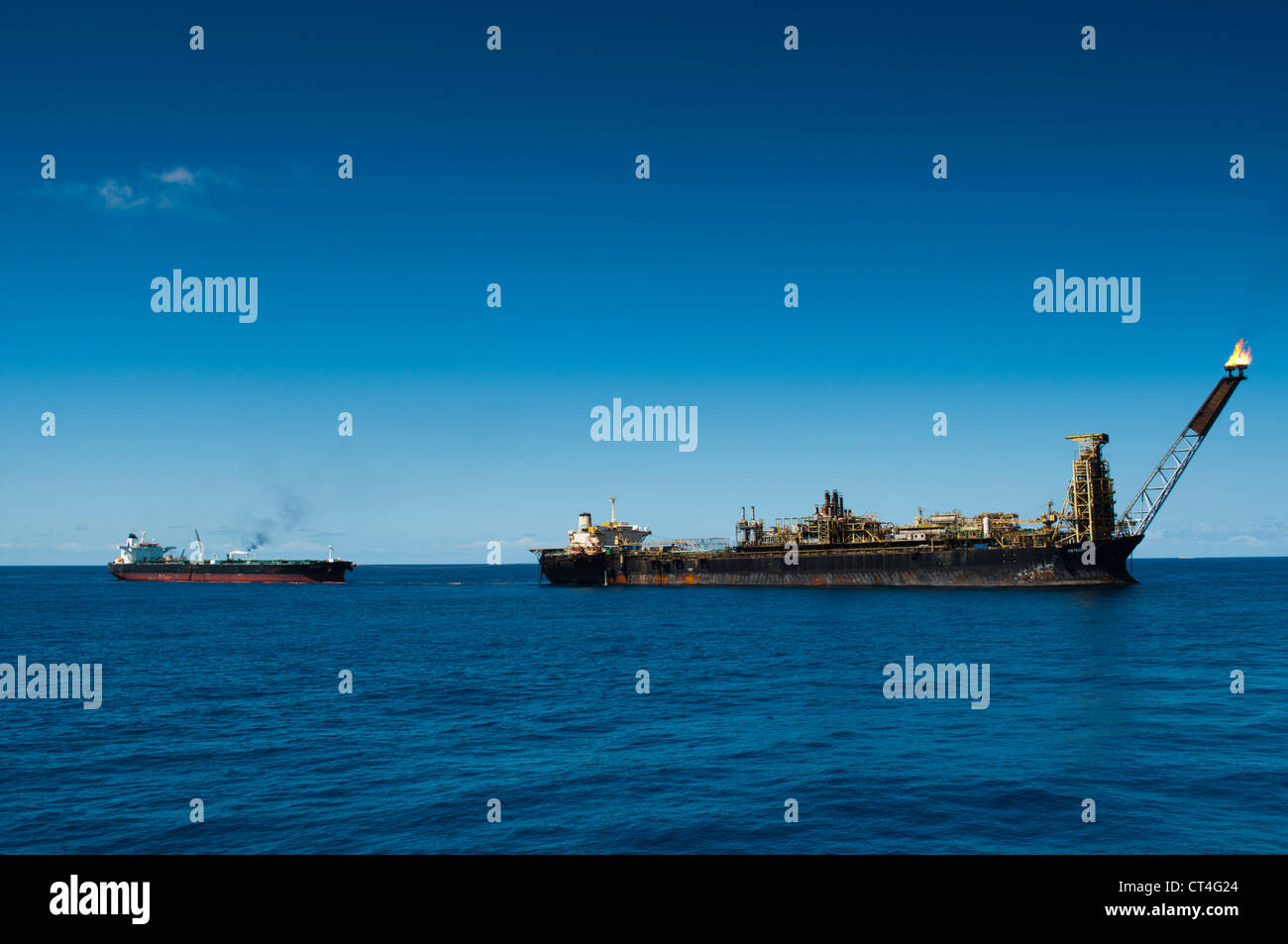 Oil rig FPSO P35 from Petrobras brazilian oil company with tanker ...