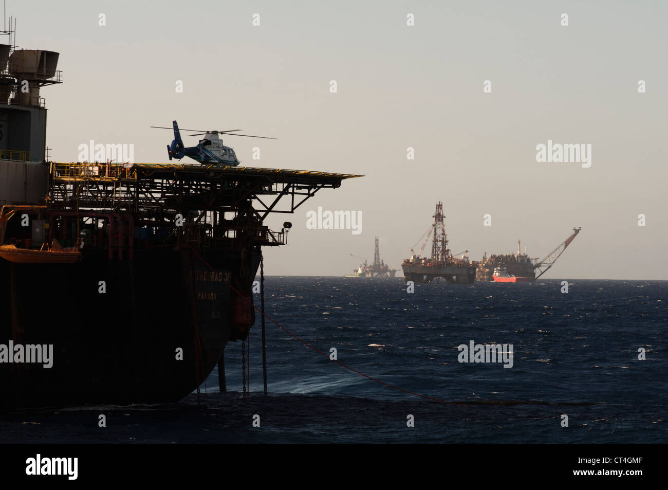 Helicopter landed in helideck of P35 FPSO oil rig, working for ...