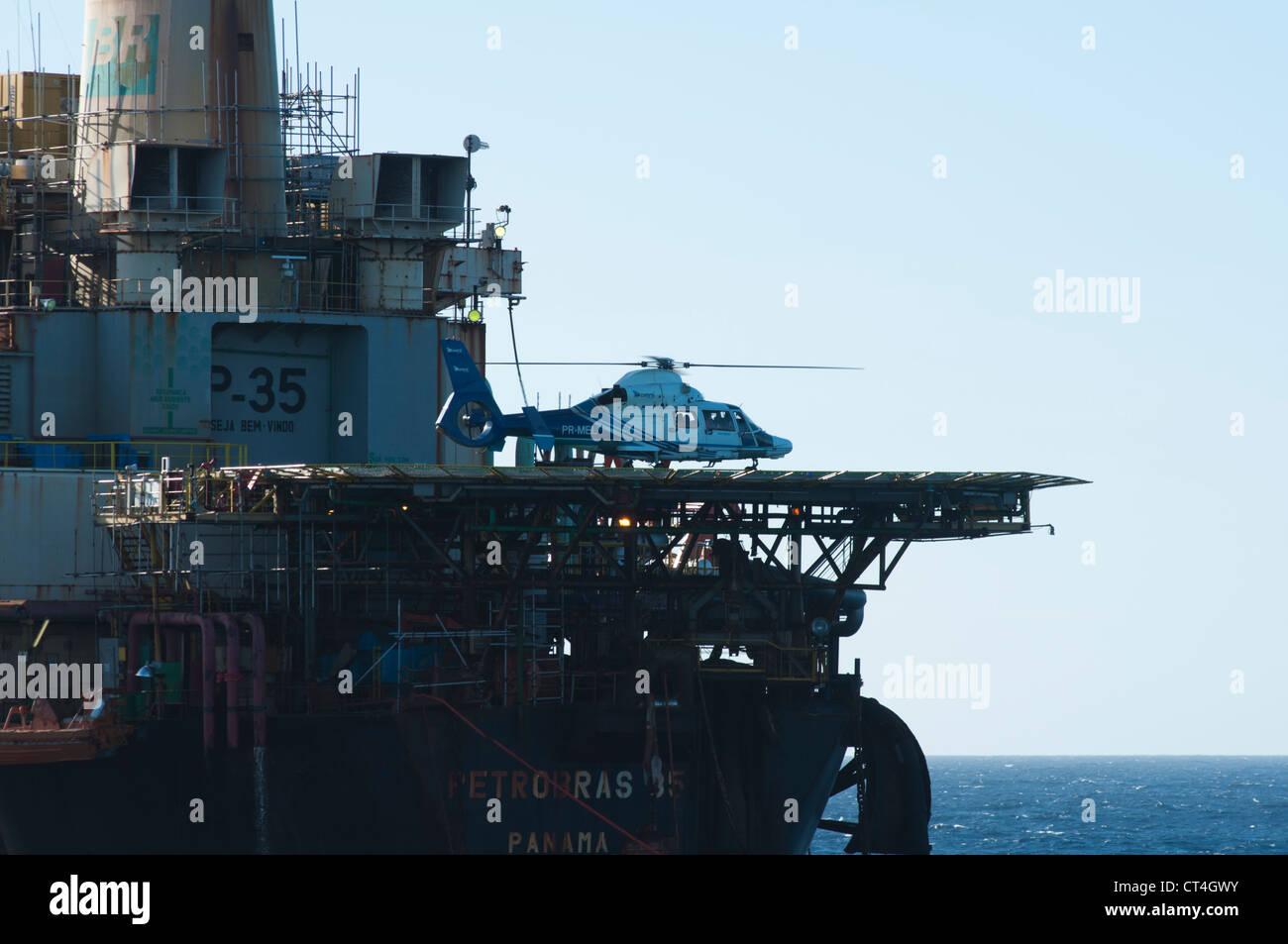 Helicopter landed in helideck of P35 FPSO oil rig, working for ...
