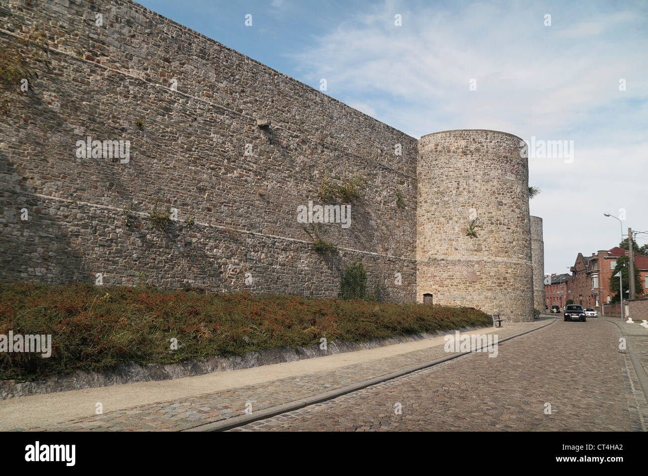 Part of the old city walls of Binche, Hainaut, Wallonia, Belgium Stock ...