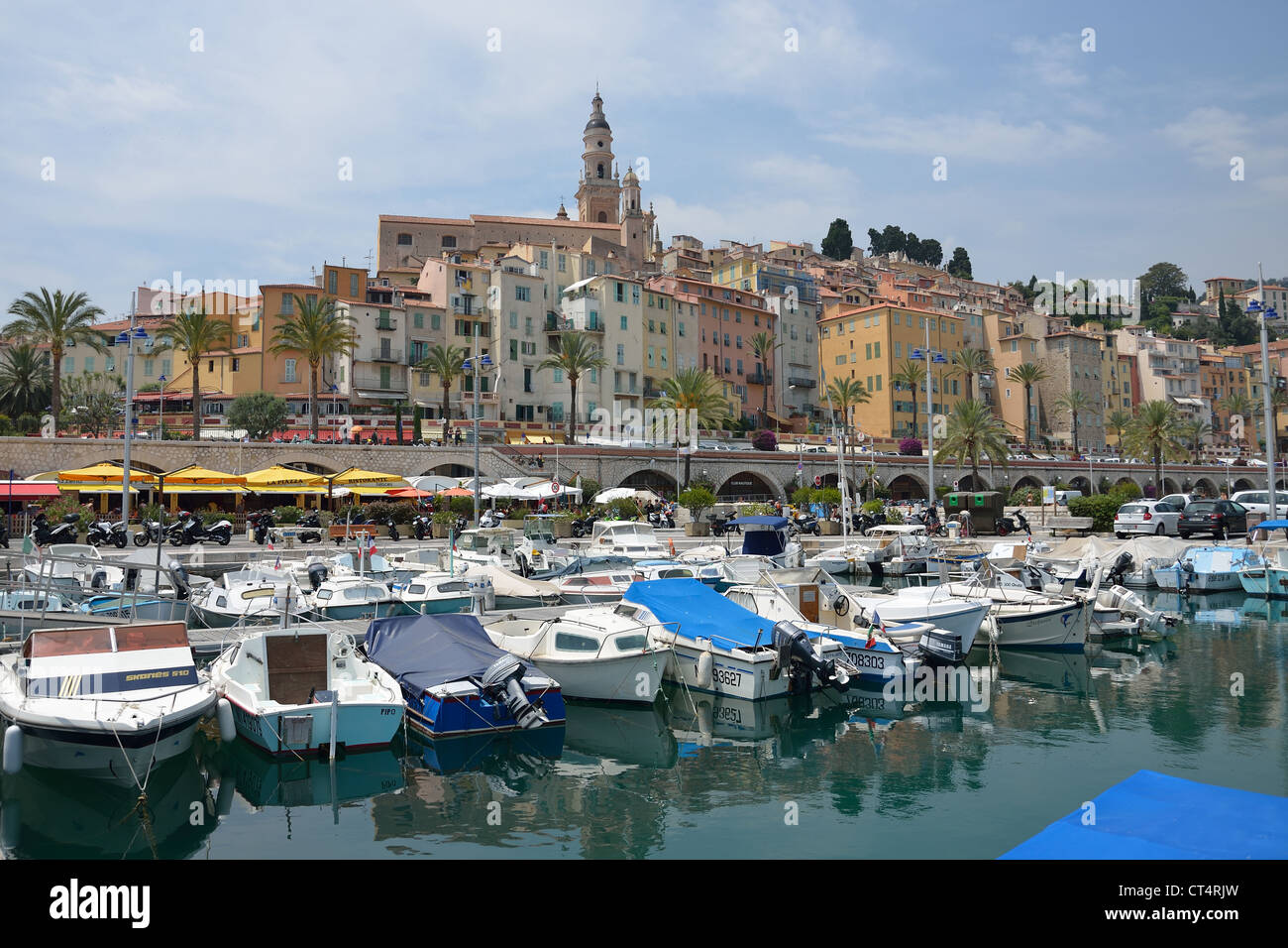 View of port and old town, Menton, Côte d'Azur, Alpes-Maritimes ...