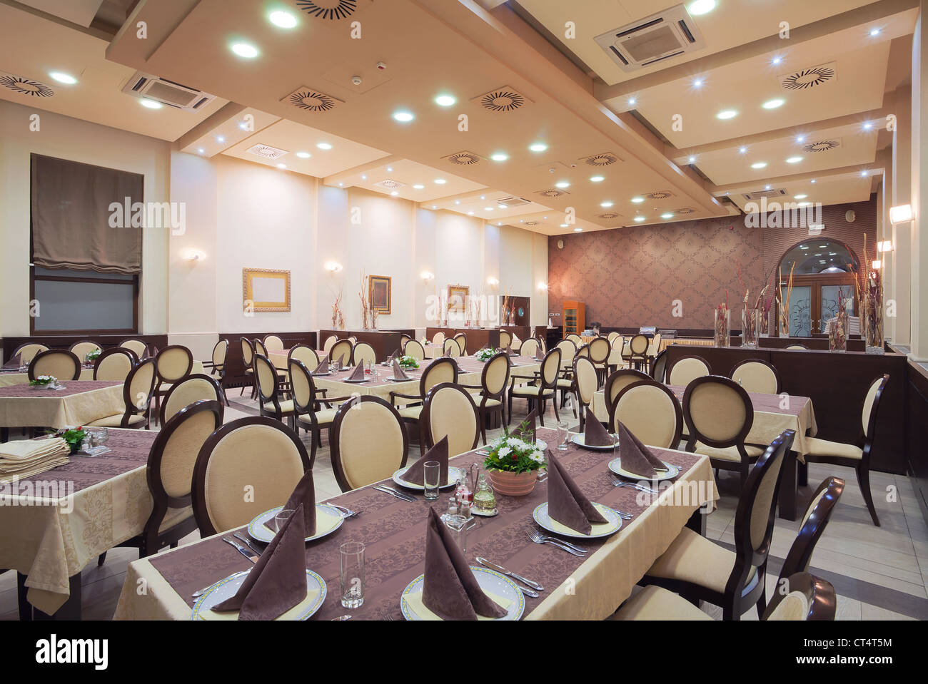 Interior of a restaurant in a hotel, during evening Stock Photo - Alamy