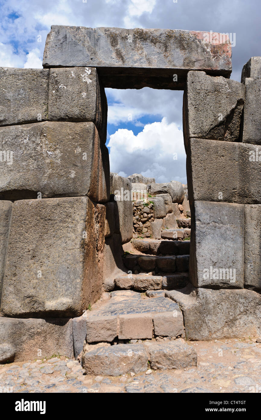 Massive stonework built by the Inca at Sacsayhuamán ruins, Cusco, Peru ...