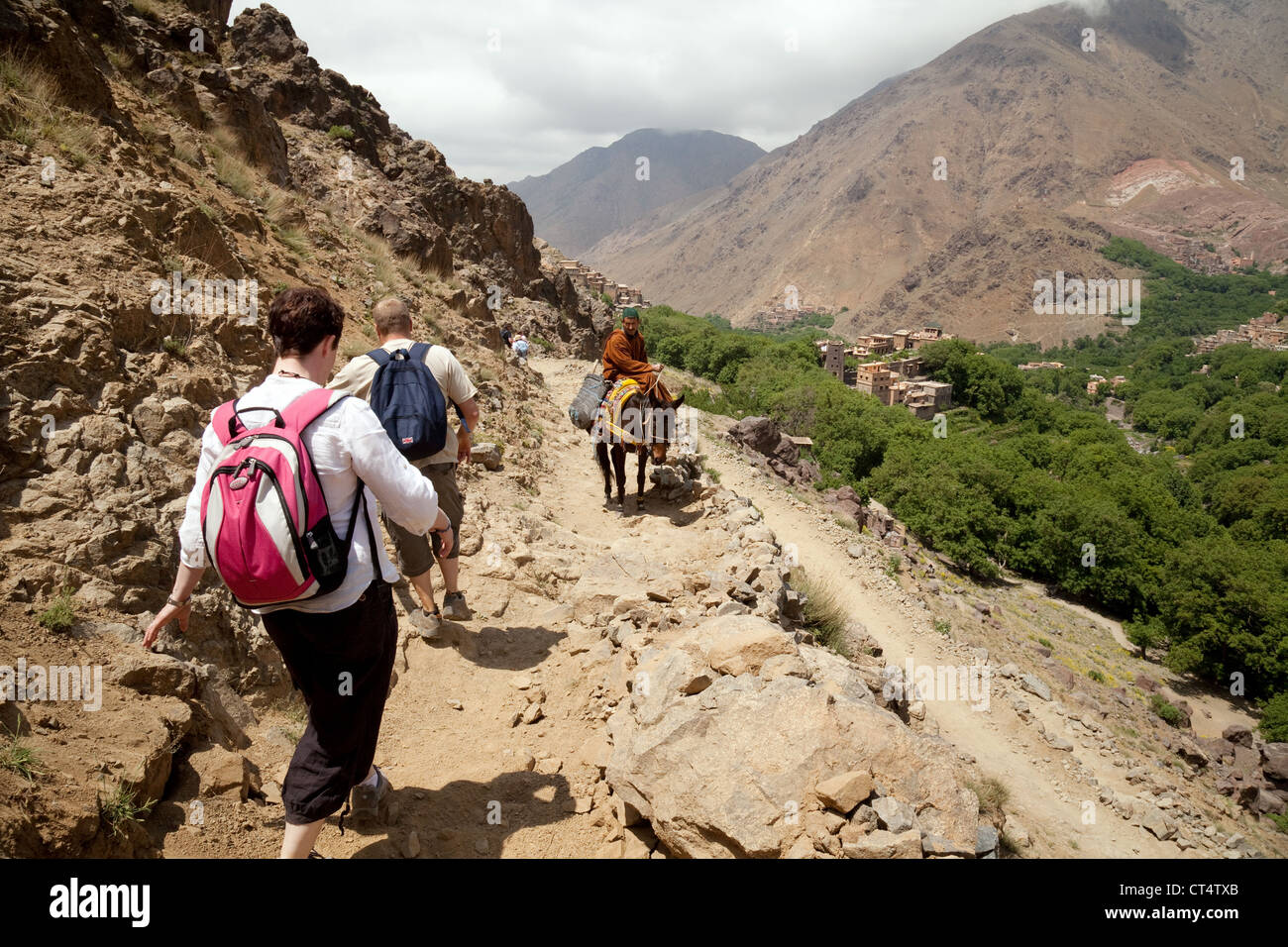 walking in the High Atlas mountains near Imlil, Morocco Africa, concept ...