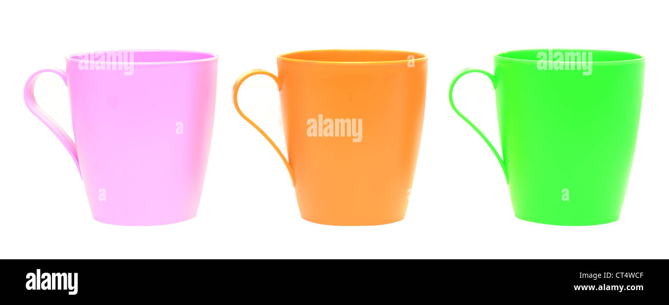color cups isolated on white Stock Photo - Alamy