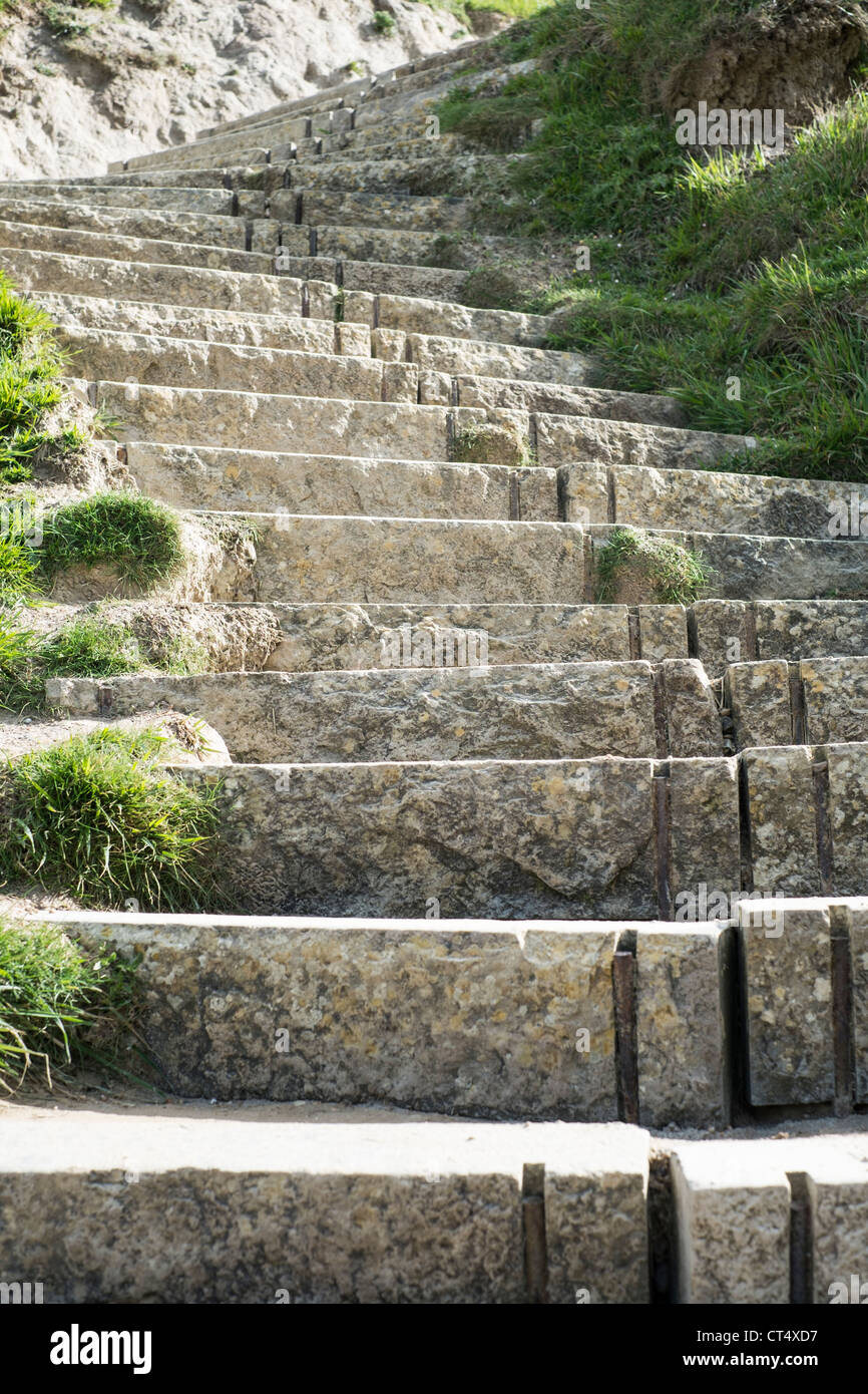 Steps up a steep incline on the coastal cliffs at Durdle Door Stock ...