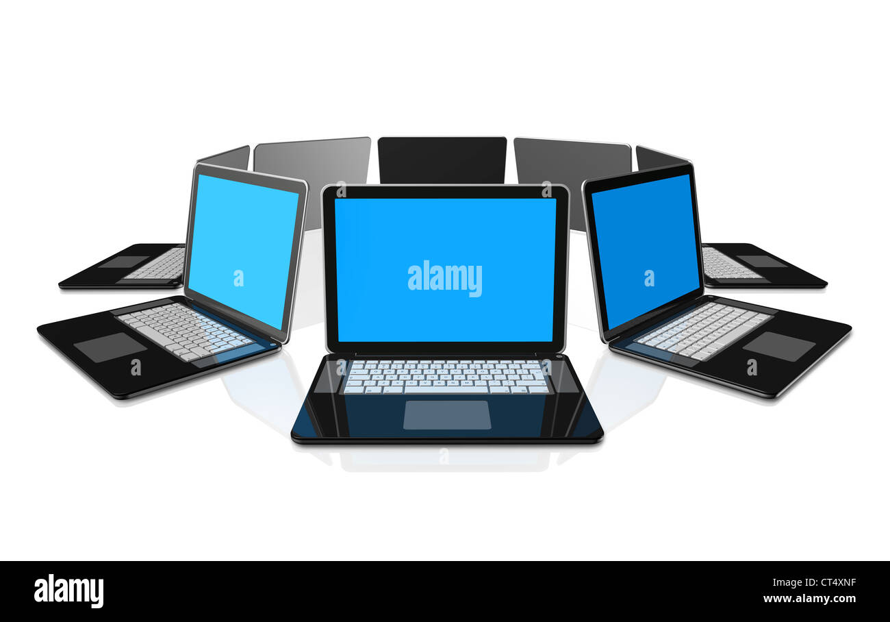 3D black laptop computers isolated on white Stock Photo - Alamy