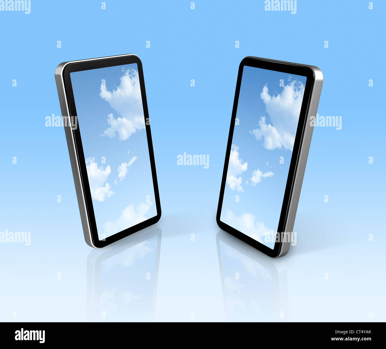 sky on two three dimensional connected mobile phones - screens clipping ...