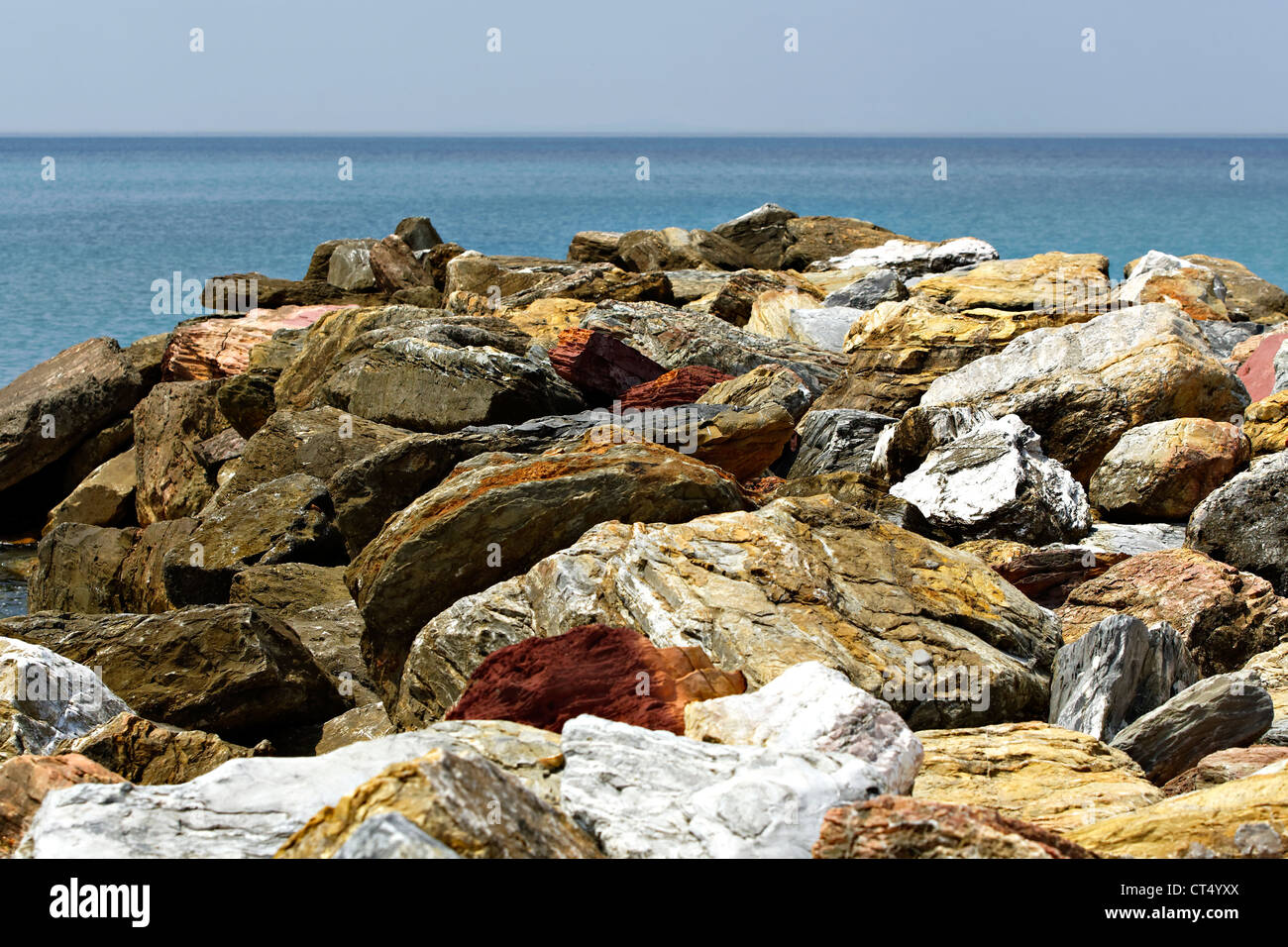 Man made rocky coastal groyne, Cecina Mare, Tuscany Italy Stock Photo ...