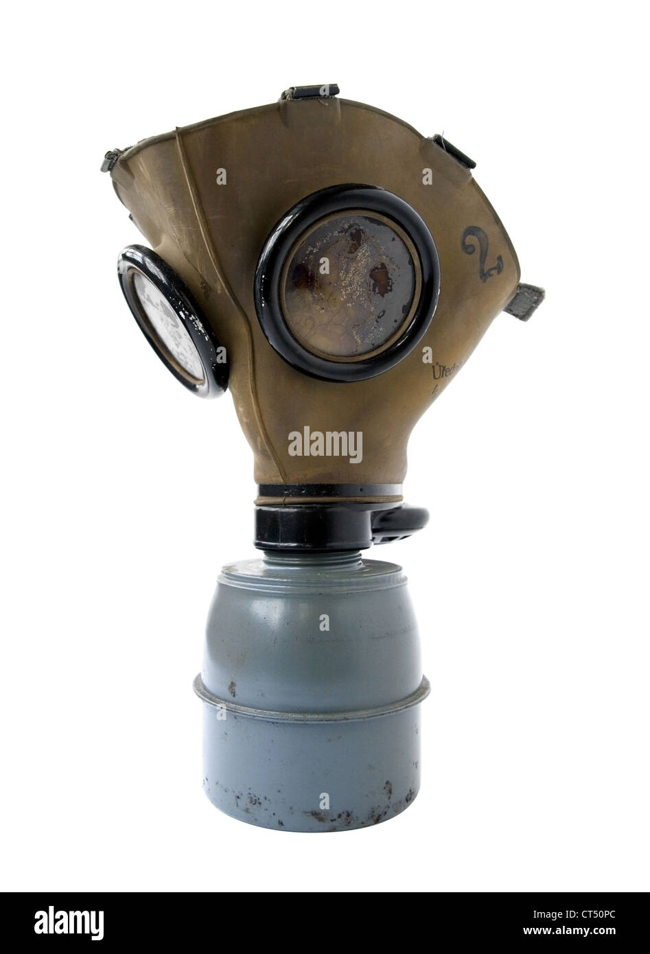 old gas mask on a white background Stock Photo - Alamy