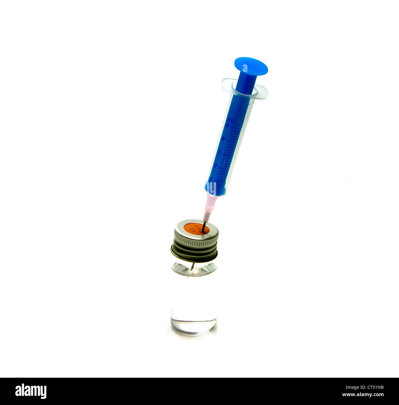medical needle in bottle with liquid isolated on white Stock Photo - Alamy