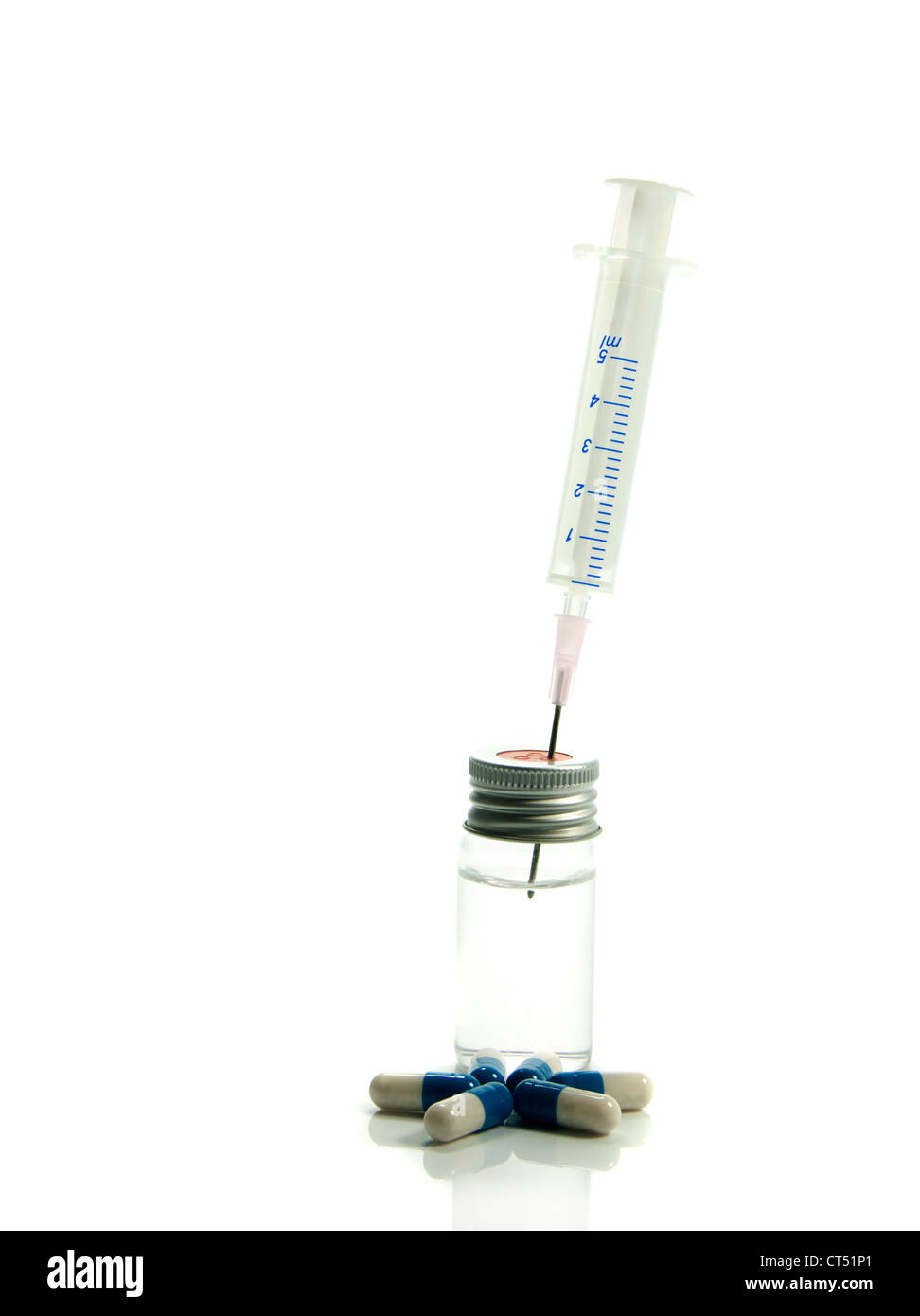 medical needle in bottle with liquid and medicine isolated on white ...