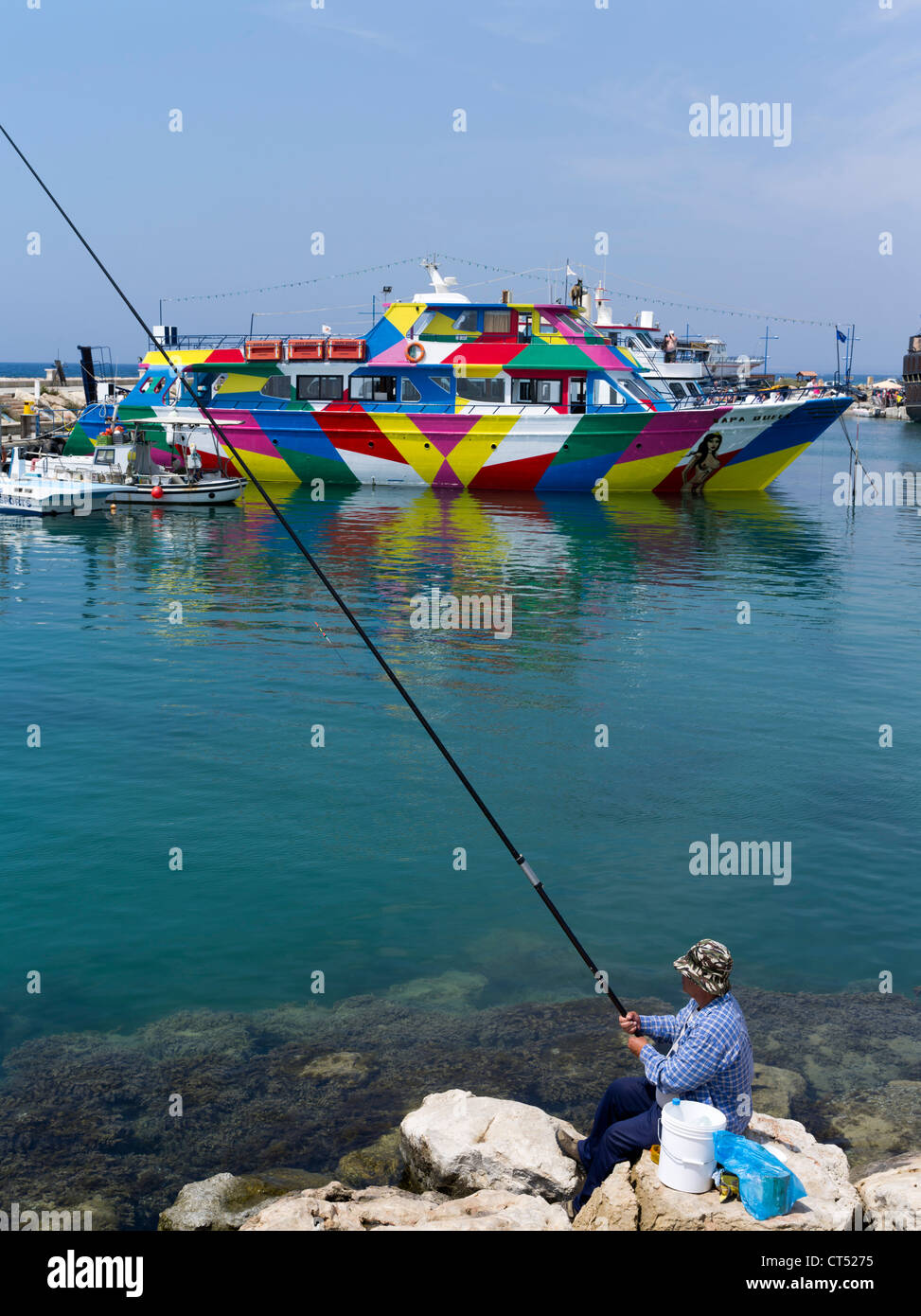 dh Liminaki harbour AYIA NAPA CYPRUS Cypriot angler fishing Tourist ...