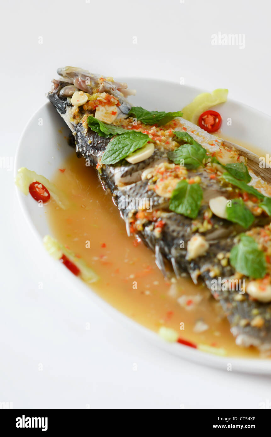 Steamed snapper fish with chili and lemon , spicy cuisine Stock Photo ...