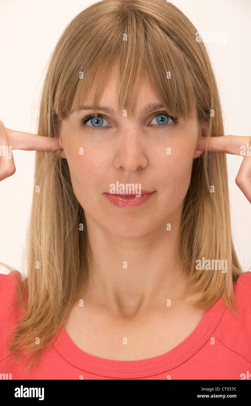 Woman noise pollution hi-res stock photography and images - Alamy