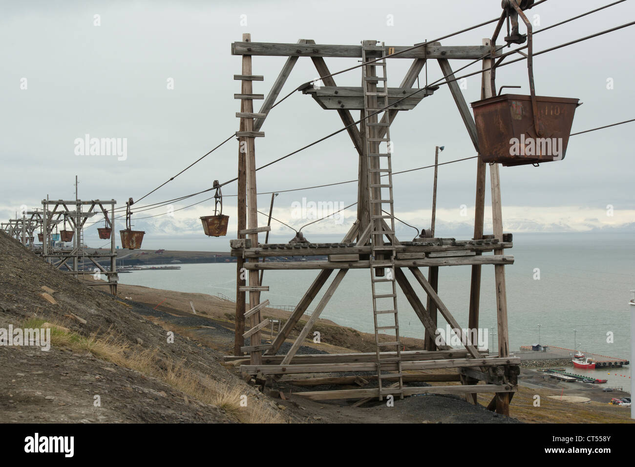 Norway, Svalbard, Longyearbyen, Relics of coal-mining history, coal ...
