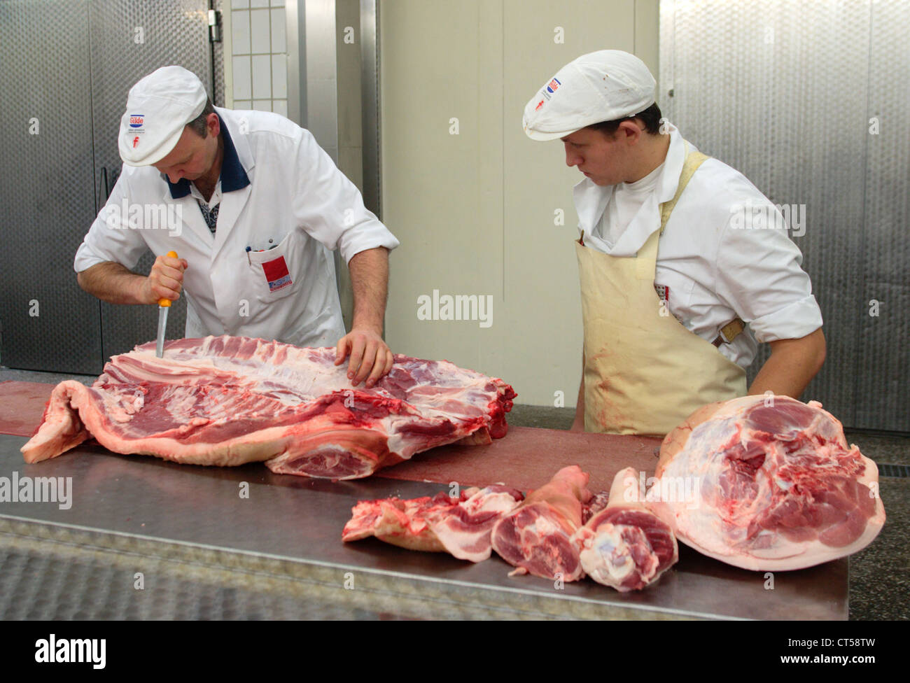 Vocational training as a butcher Stock Photo - Alamy