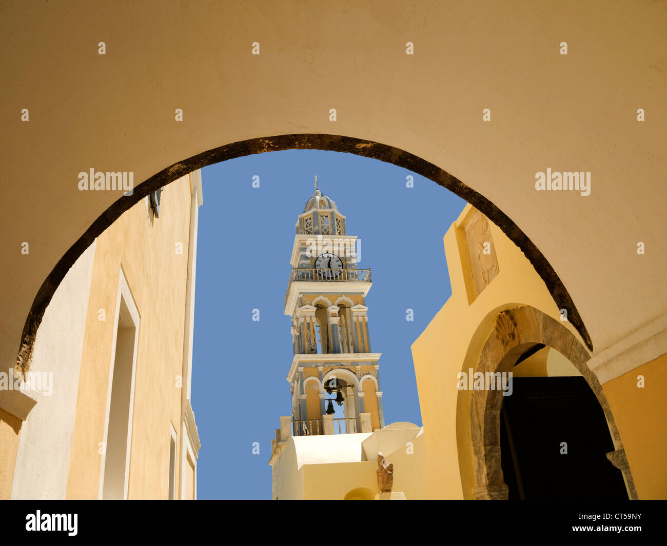Catholic Cathedral in the town of Fira in the island of Santorini in ...