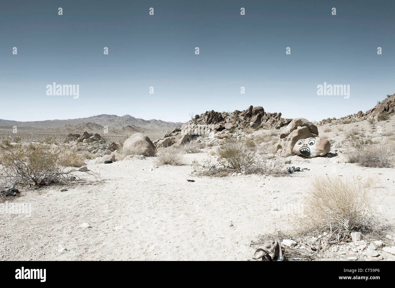 Graffiti covered rocks in the Mojave Desert, California,USA Stock Photo ...
