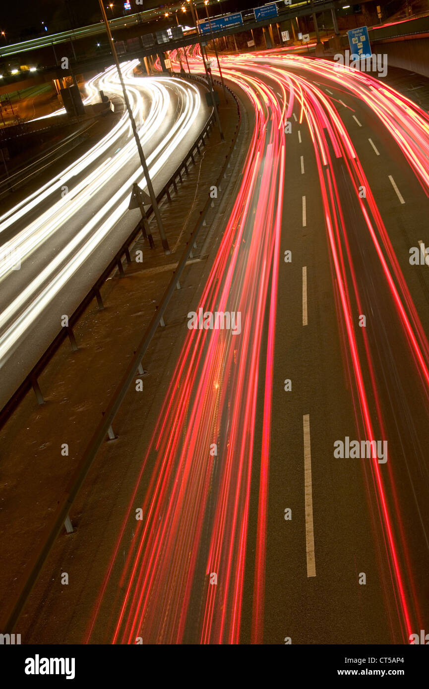 Berlin, light tracks of cars on the freeway Stock Photo - Alamy
