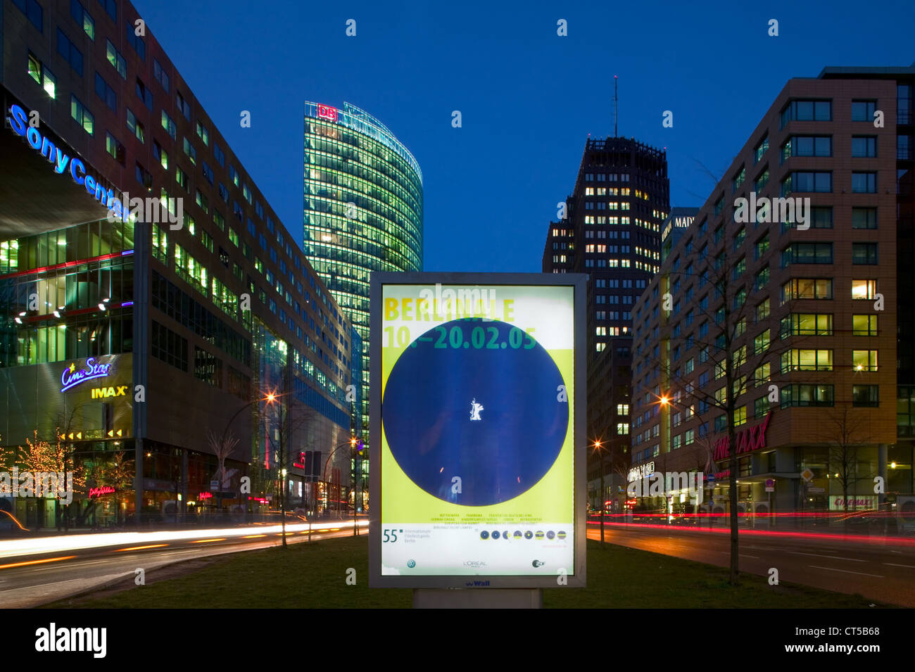 Berlin, backlit displays with the logo of the 55th Berlinale Stock ...