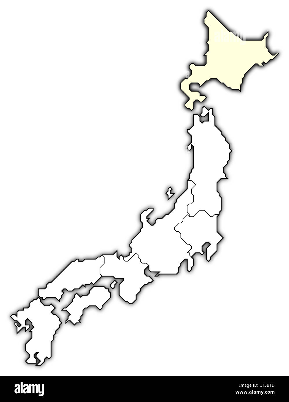 Political map of Japan with the several regions where Hokkaido is ...