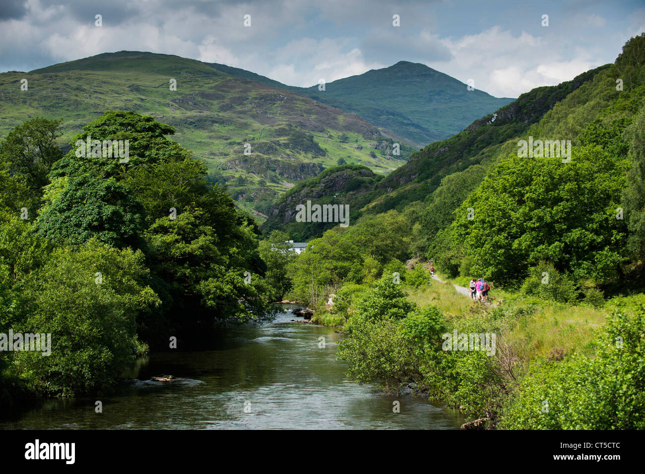 Summer afternoon, the Glaslyn river near Beddgelert, Snowdonia National ...