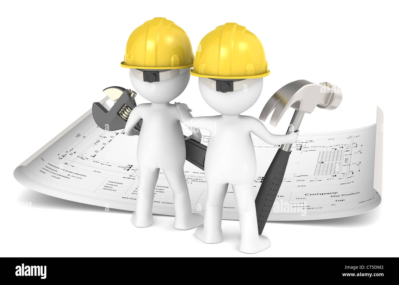 3D little human character The Builder X2 planning infront of a ...