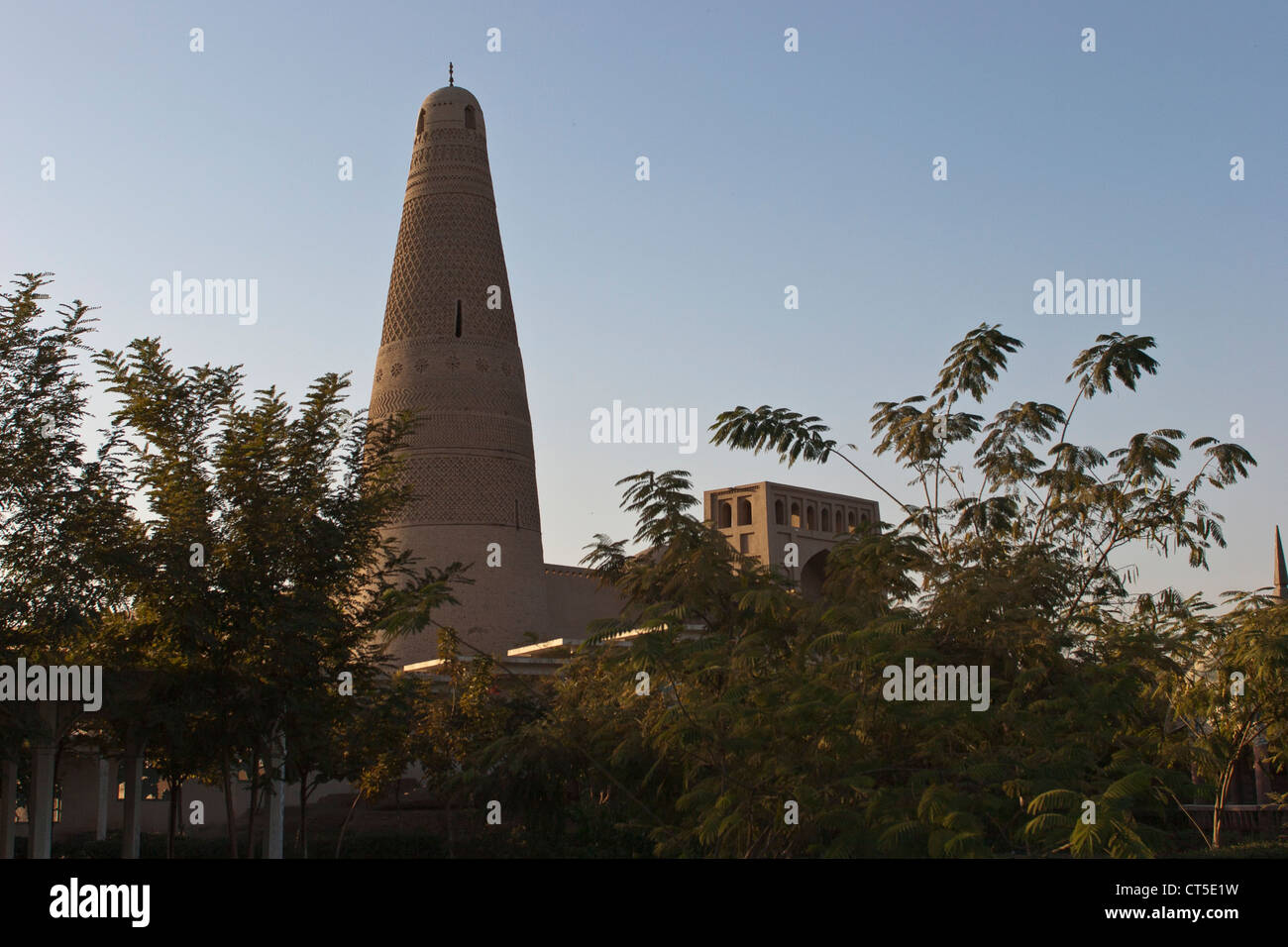 The Emin Minaret, or Imin Ta, stands by the Uighur Mosque located in ...