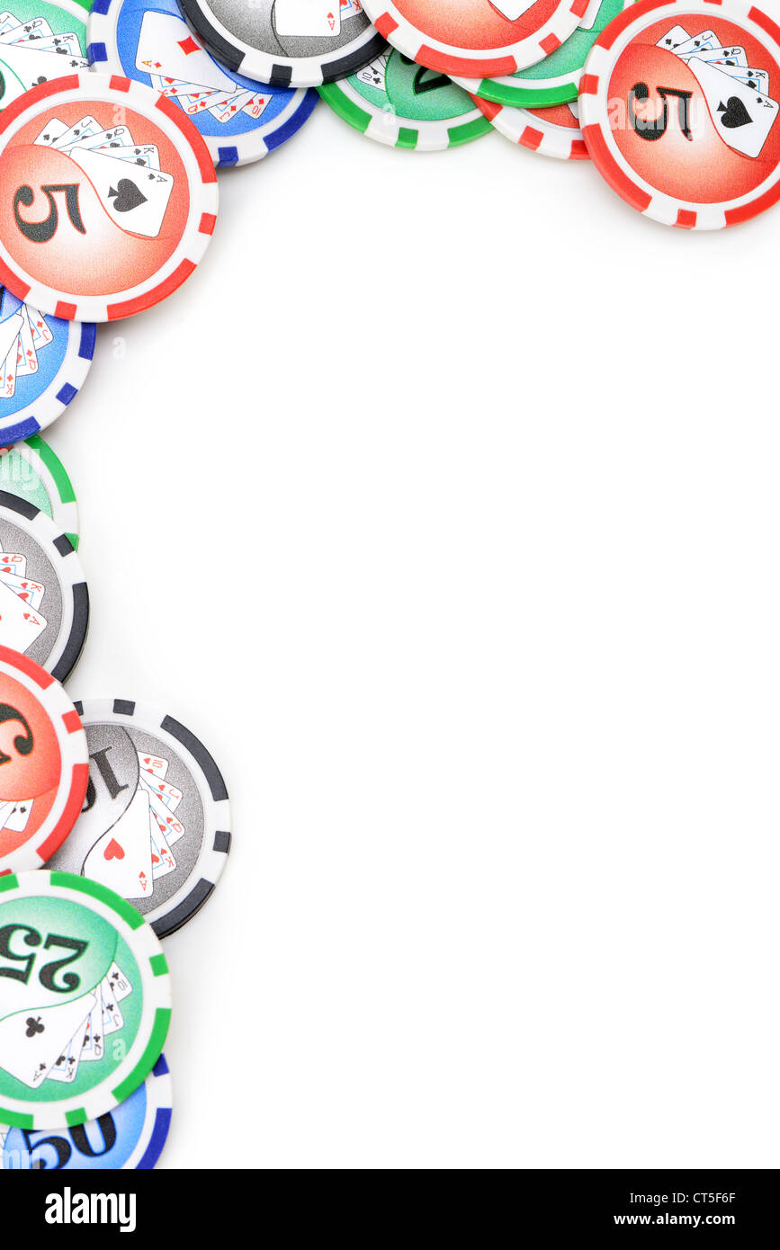 Gaming chips in hand. Isolated on white background Stock Photo - Alamy