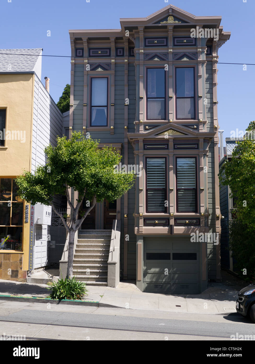 Typical traditional detached wooden painted house in San Francisco ...