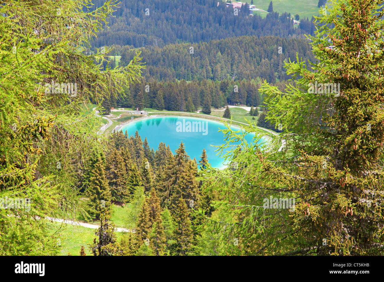 Small artificial lake (water reservoir) in the swiss alps Stock Photo ...