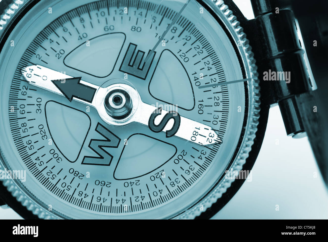 compass closeup blue toned. Instrument that indicates magnetic north ...