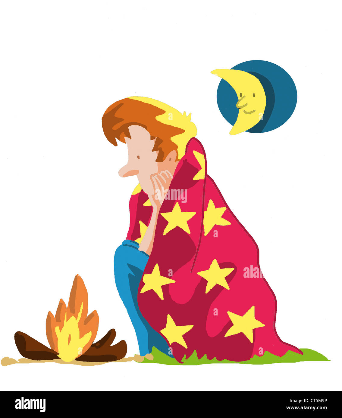 Man camping sitting fire Cut Out Stock Images & Pictures - Alamy