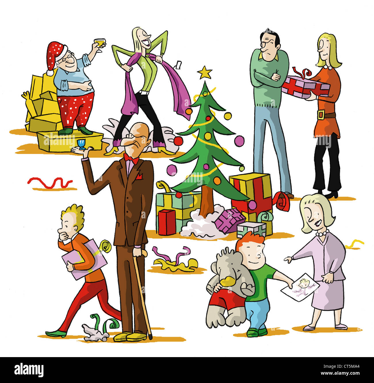 Christmas family celebrating christmas illustration hi-res stock ...