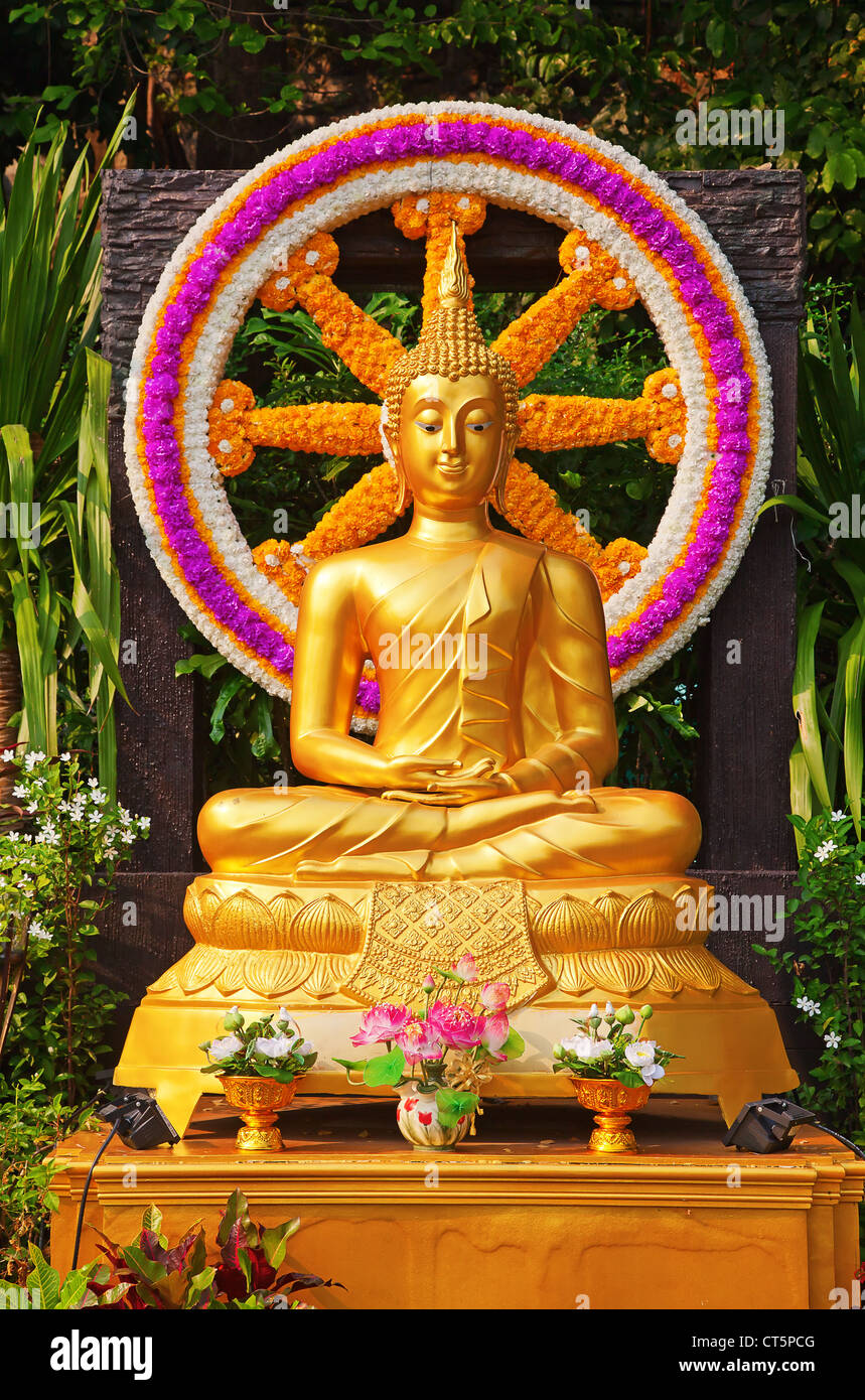 Golden Buddha statue in a small temple Stock Photo - Alamy