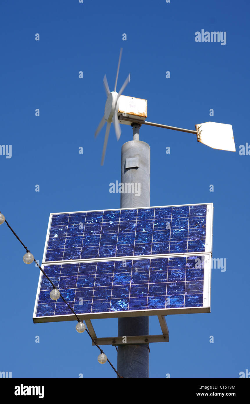 A small wind turbine and solar panel, Paignton, Devon. Renewable energy ...
